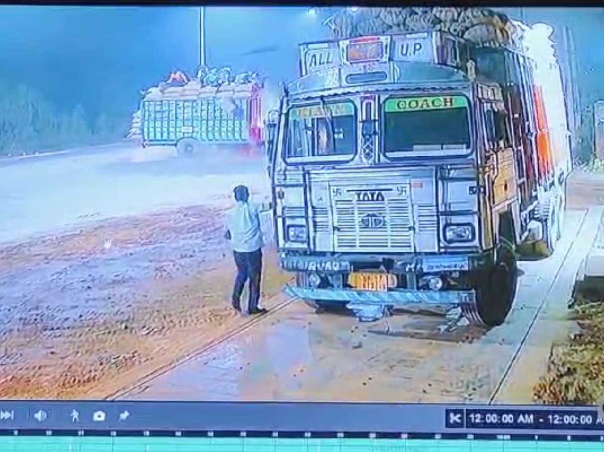 CCTV footage of the collision between a car and a tractor trolley surfaced