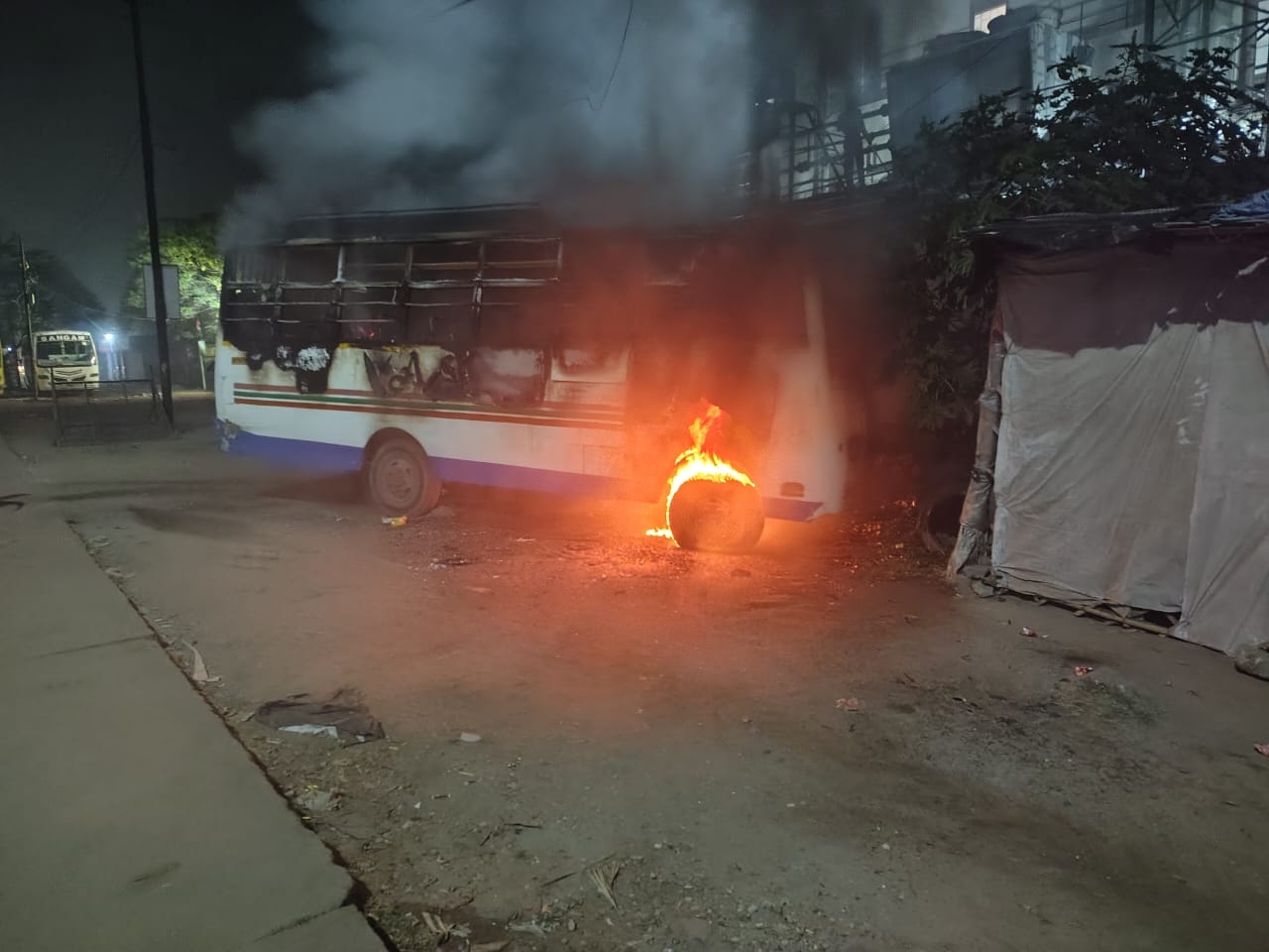 CNG bus catches fire in Kanpur