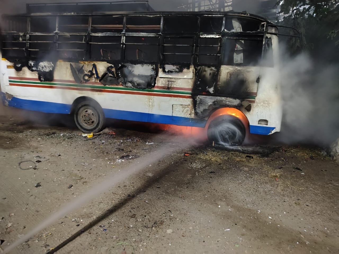 CNG bus catches fire in Kanpur