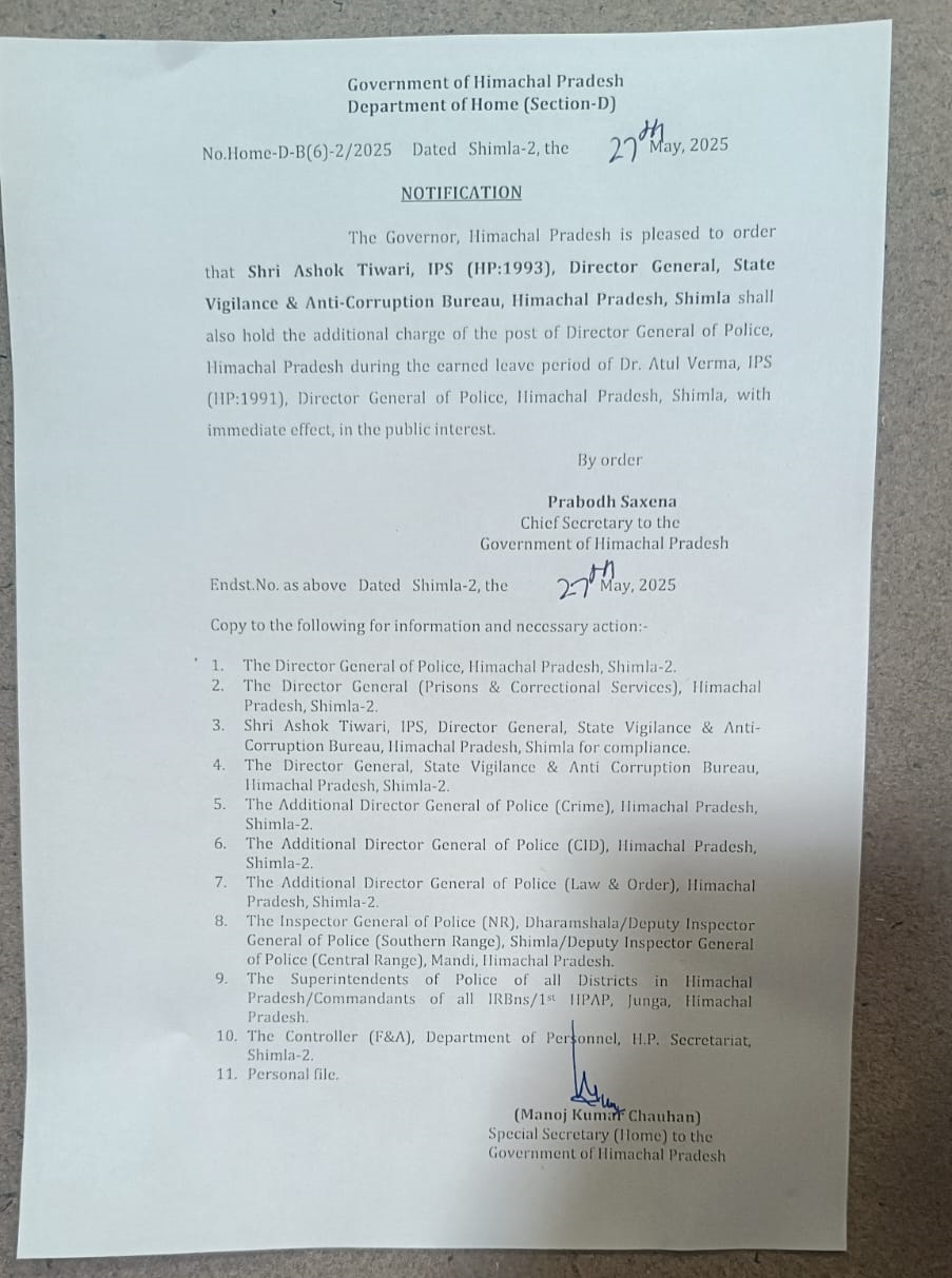 Himachal government Strict action DGP Atul Verma SP Shimla Sanjeev Gandhi ACS Onkar Sharma ...