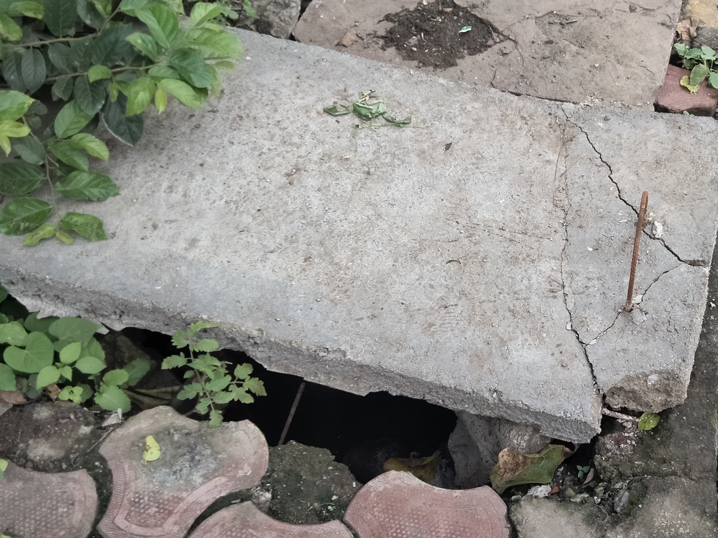 Sewer chamber lids are weak and supported by pavers | सीवर चैंबर के ...