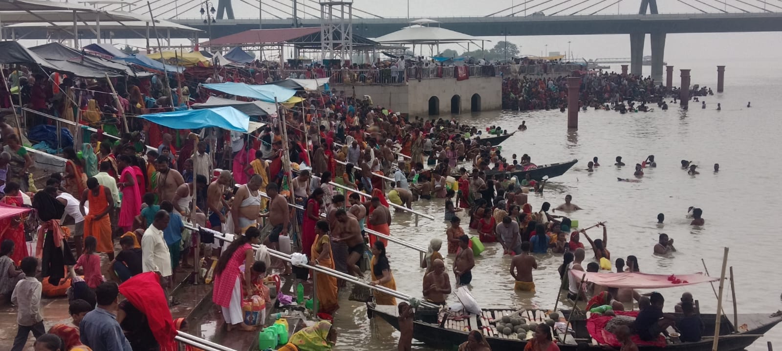 Crowd of devotees before Navratri at Simaria Ghat in Begusarai ...