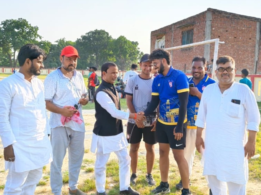Football trials at Mircha Rural Mini Stadium in Dildarnagar