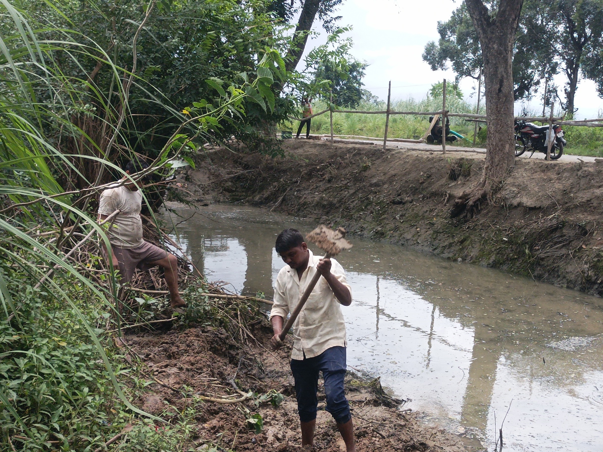 Preparations for immersion of the goddess idol near Lakhna Canal Bridge