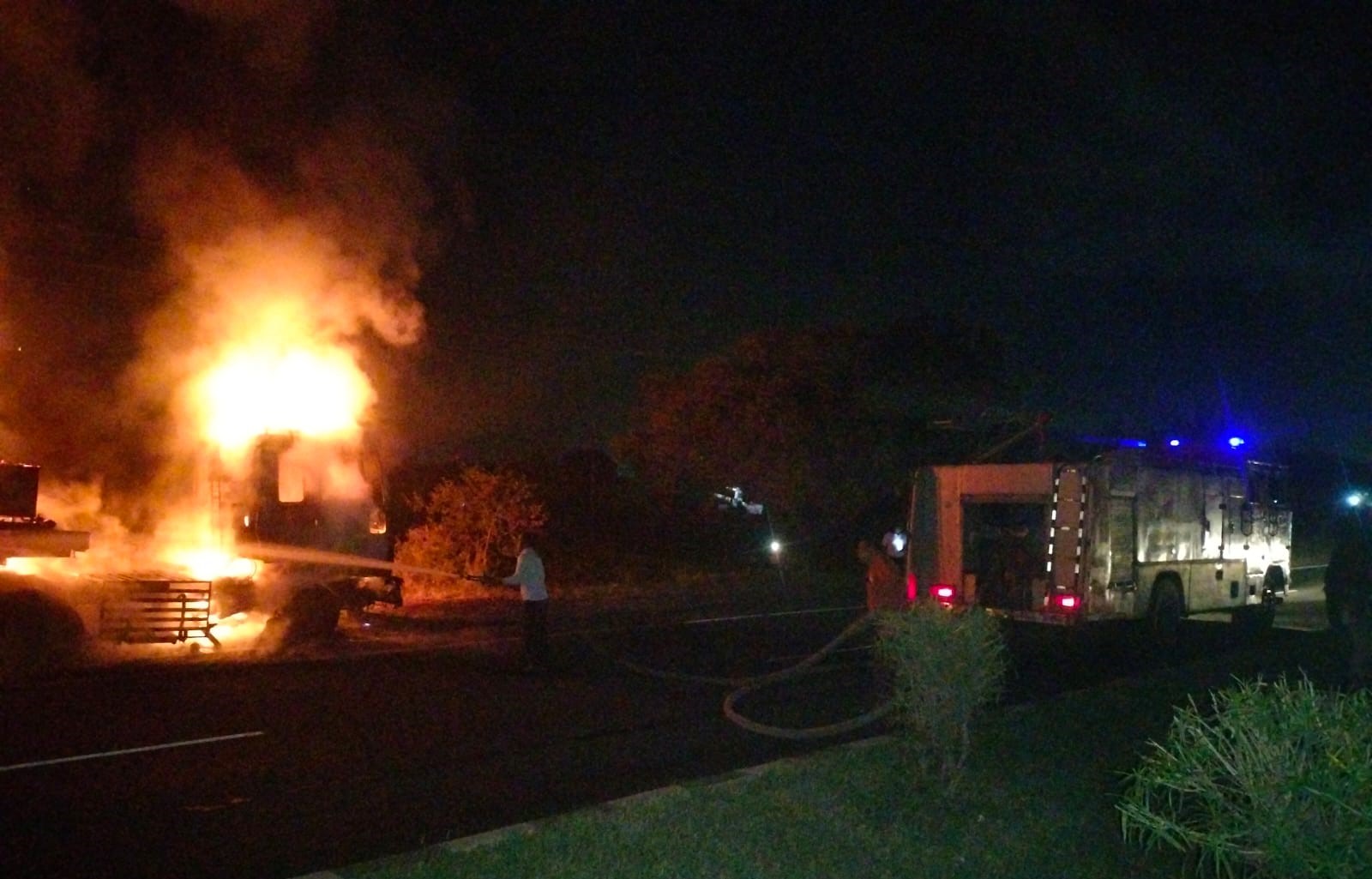 A trolley caught fire on the Ratlam four-lane road.