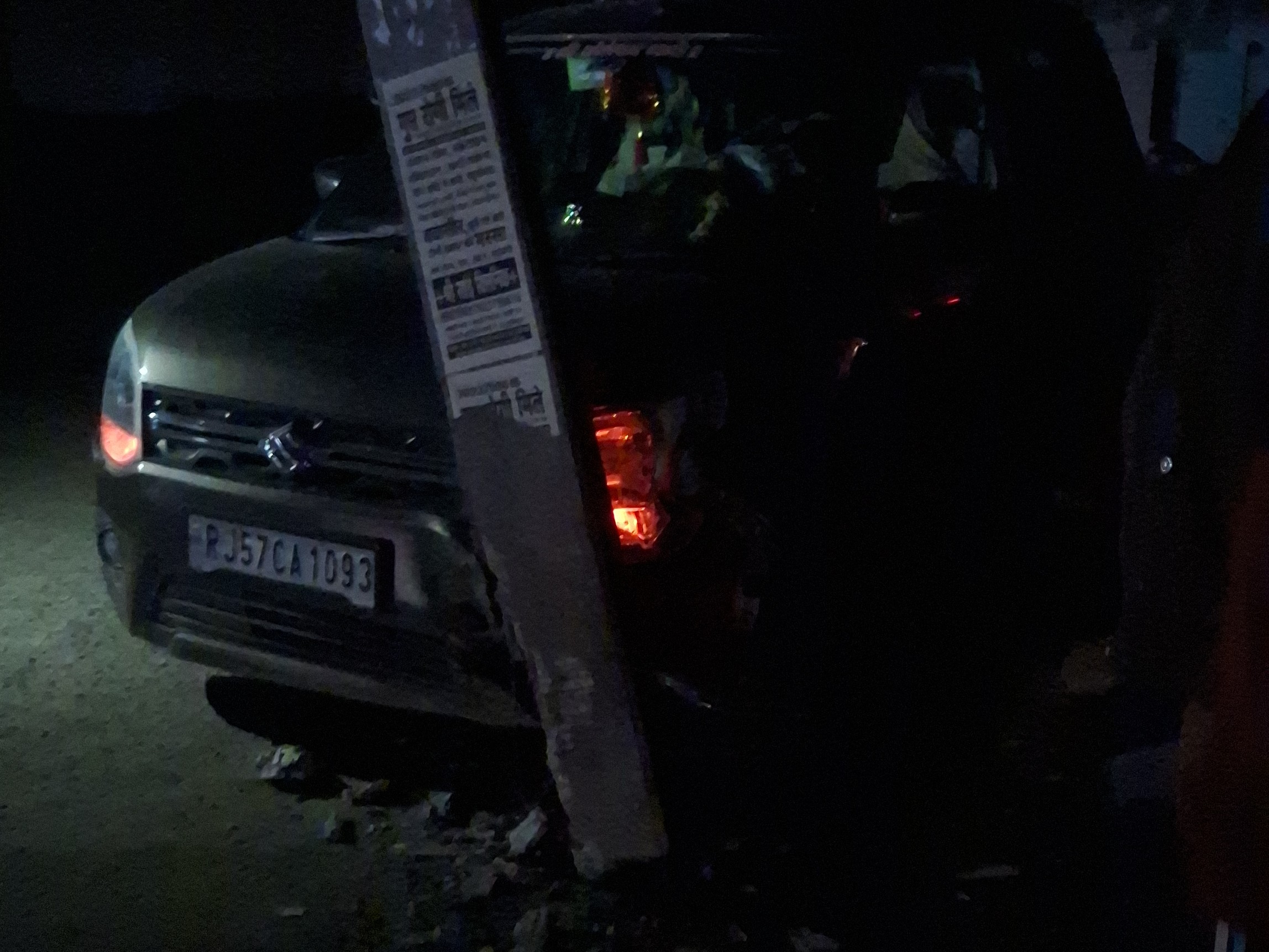 Car hits electric pole in Falna, transformer explodes