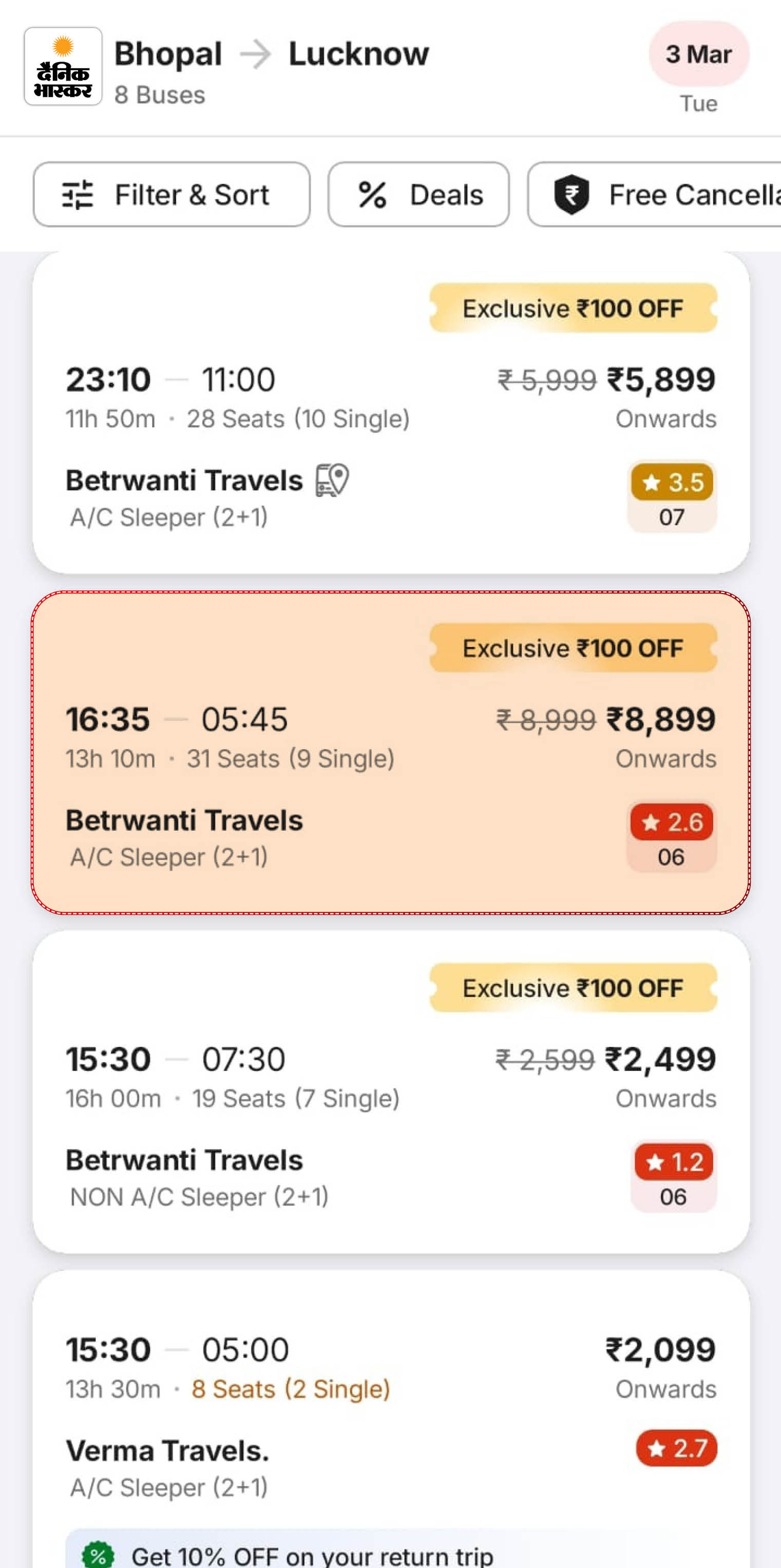 Bhopal-Lucknow Bus Tickets Soar to Rs 8,899 Amid Holi Rush