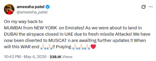 Amisha Patel Stranded in Muscat | Missile Attack Delays Flight; Returns ...
