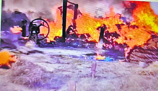 A spark from a high-tension wire collided, burning wheat and straw.