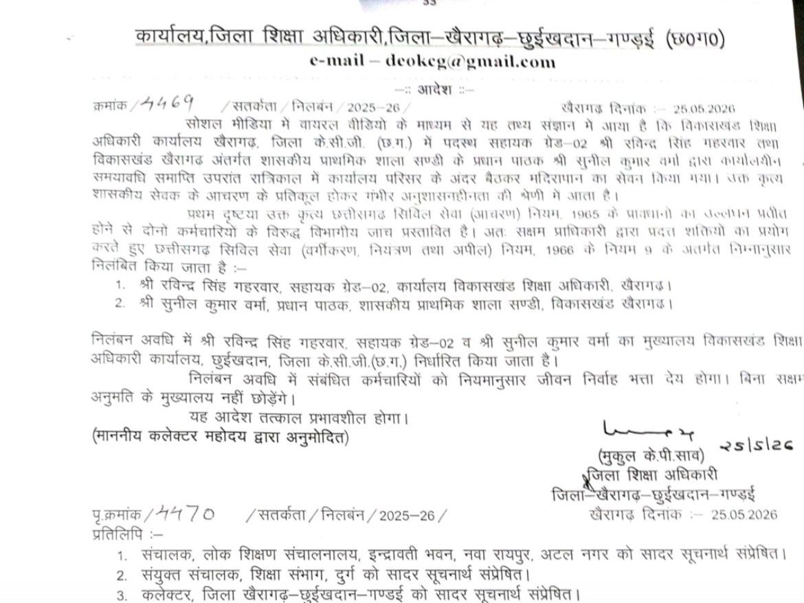 Khairagarh BEO Office Sharab Party Video | Two Staff Suspended