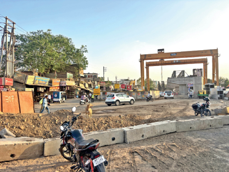 Bridge work has been stalled for six months, with piles dug in the ...