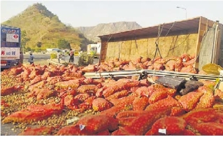A trolley loaded with potatoes overturned on the Ahmedabad highway ...