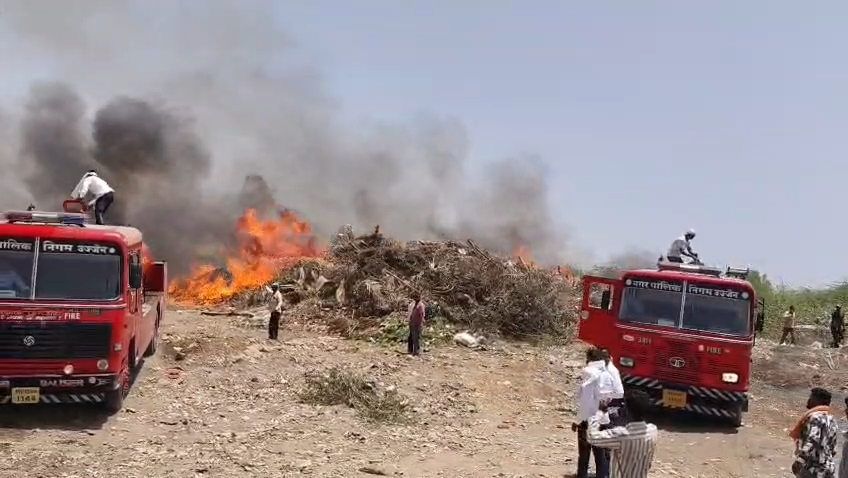 A massive fire broke out in a pile of wood at the trenching ground.