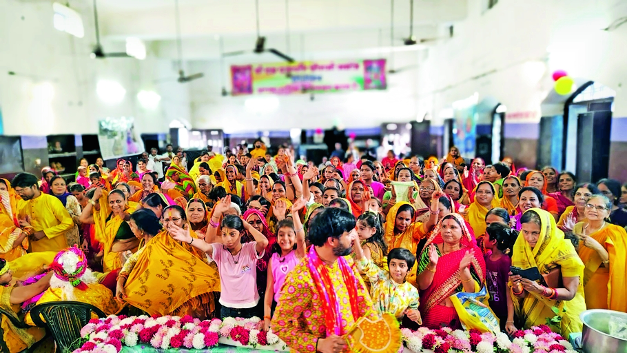 Krishna's childhood pastimes are depicted in the Bhagavata Katha.