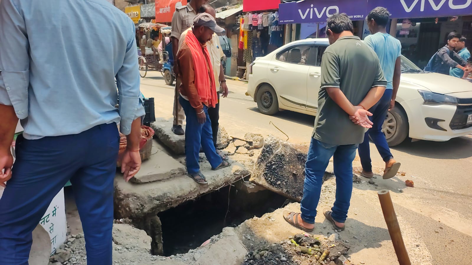 Work on repairing the damaged drain and replacing the slabs has begun.