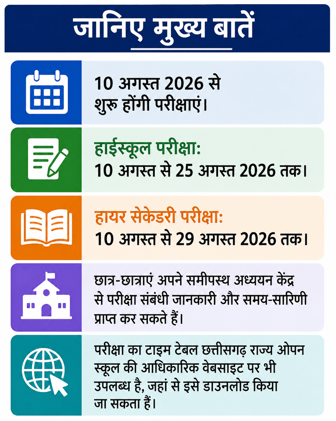 CGSOS Exam Timetable 2026: High School, Higher Secondary Dates Released