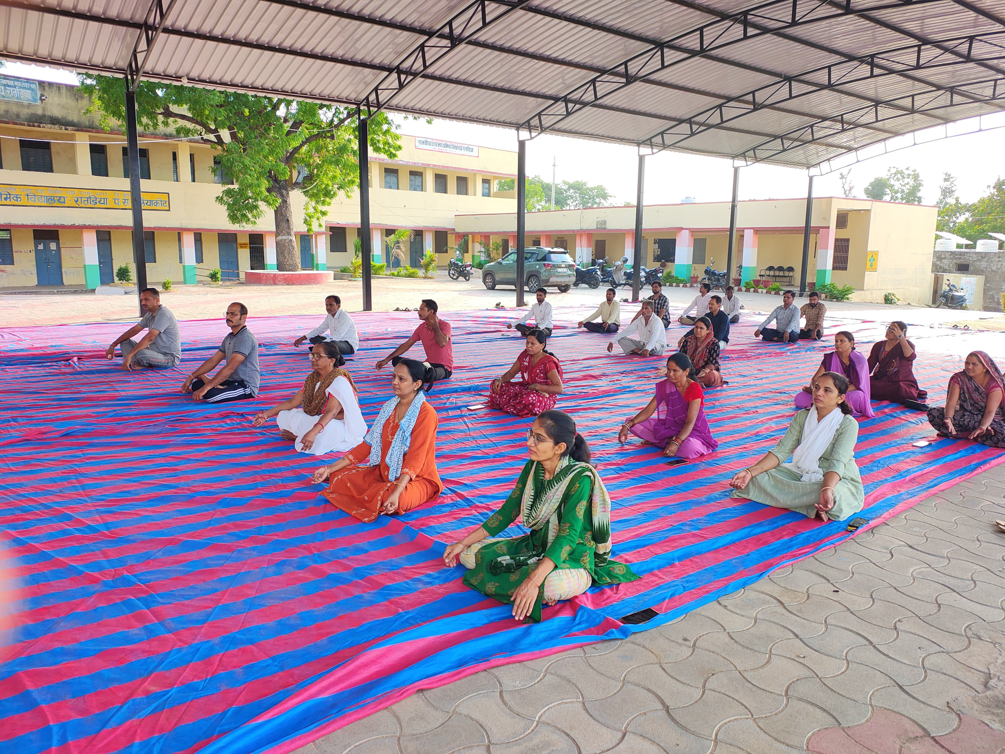 Ratadiya School Yoga Day: Teachers, Villagers & Health Team Practice Yoga