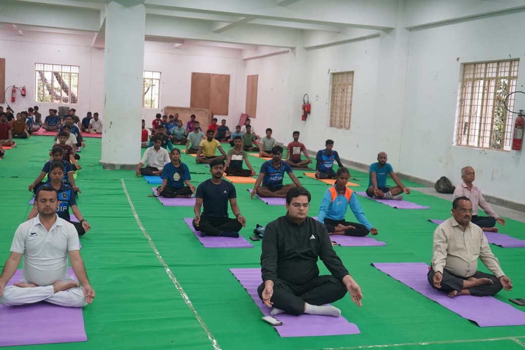 Yoga practice organized under Fit India Movement
