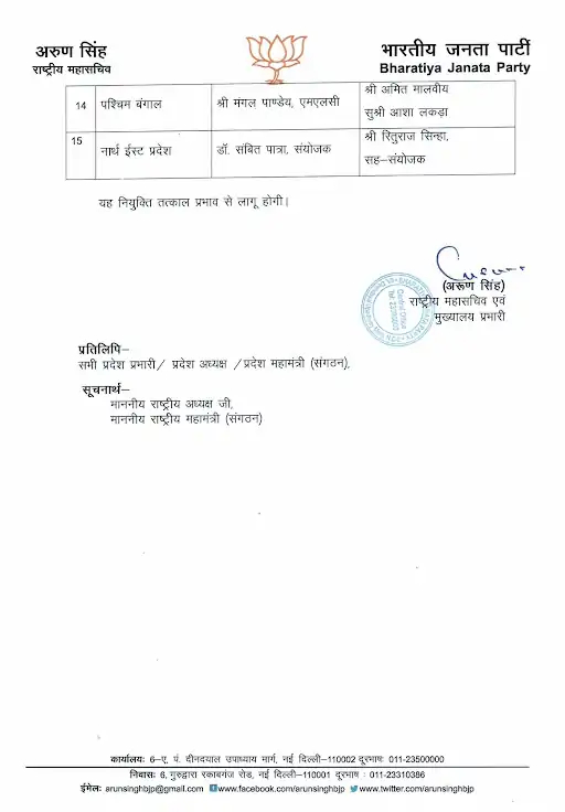 BJP Appointed 21 States Incharge । Vinod Tawde, Sambit Patra । Lok ...