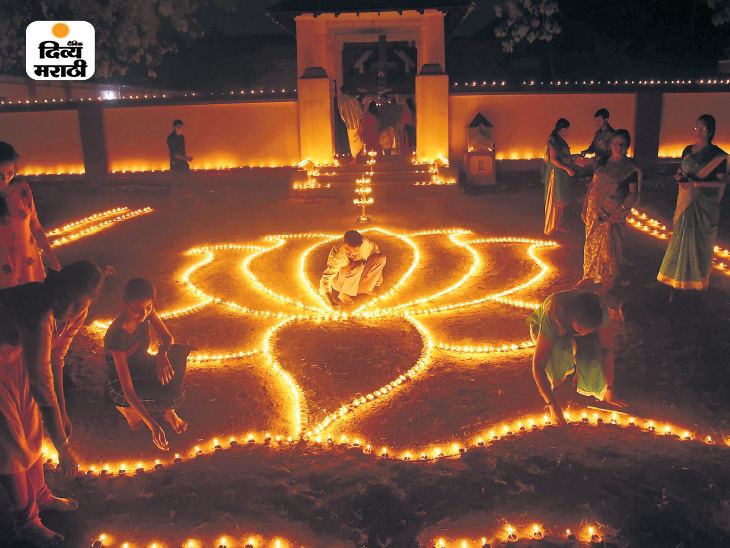 The sky lit up with attention lamps, light rangoli all over the country ...