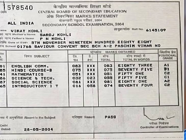 Virat Kohli Shares SSC Marksheet; Virat Marksheet Viral | Anushka ...