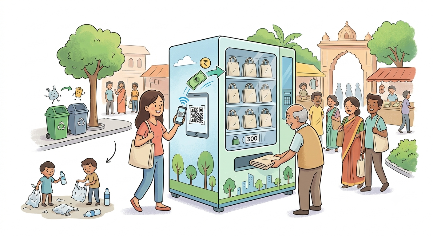 IMA to install first 'cloth bag vending machine', scan QR code from ...