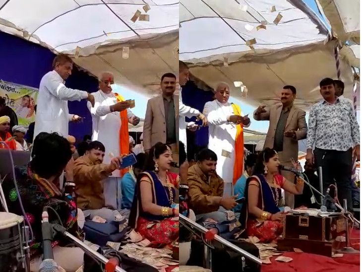 જસદણના કડુકા ગામે લોકડાયરામાં કુંવરજી બાવળિયાએ રૂપિયાનો વરસાદ કર્યો ...