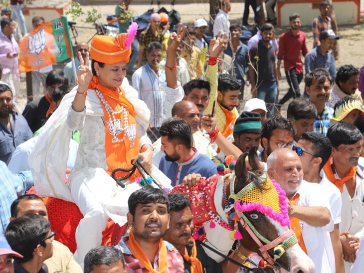 jamnagar BJP candidate poonam madam seat on horse for publication ...