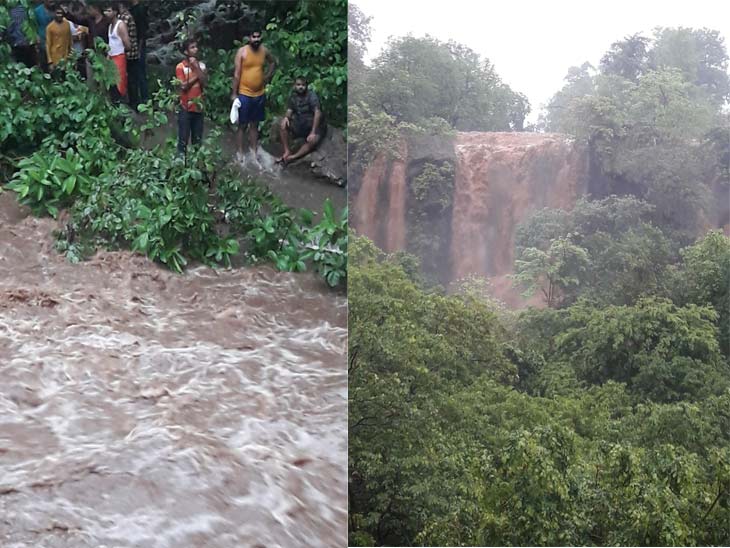 Jambughoda: Some tourists trapped near Hathni Mata Waterfall ...
