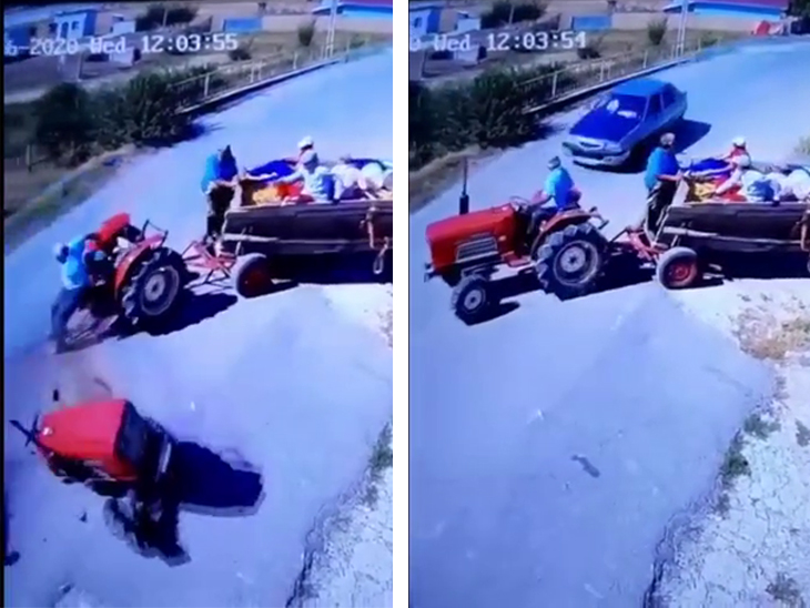 Tractor crashes into car shatter tractor, CCTV footage goes viral