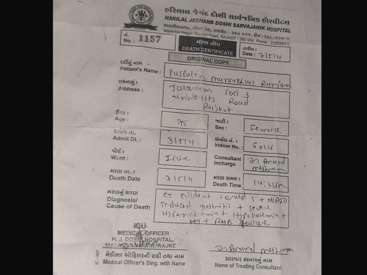 Doshi Hospital in Rajkot handed over the body of an old man who died ...