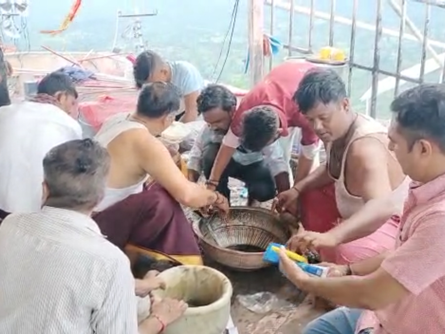 Temple purification ceremony held at Gabbar; Temple staff joined the ...