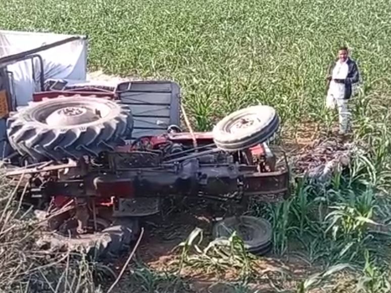 A collision between a tractor and a bike resulted in the tractor ...