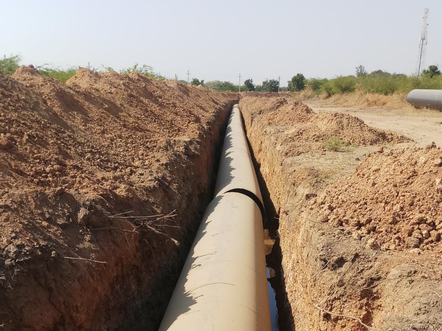 The underground irrigation pipe laid 4 years ago for irrigation from Radhanpur's Thelana minor ...