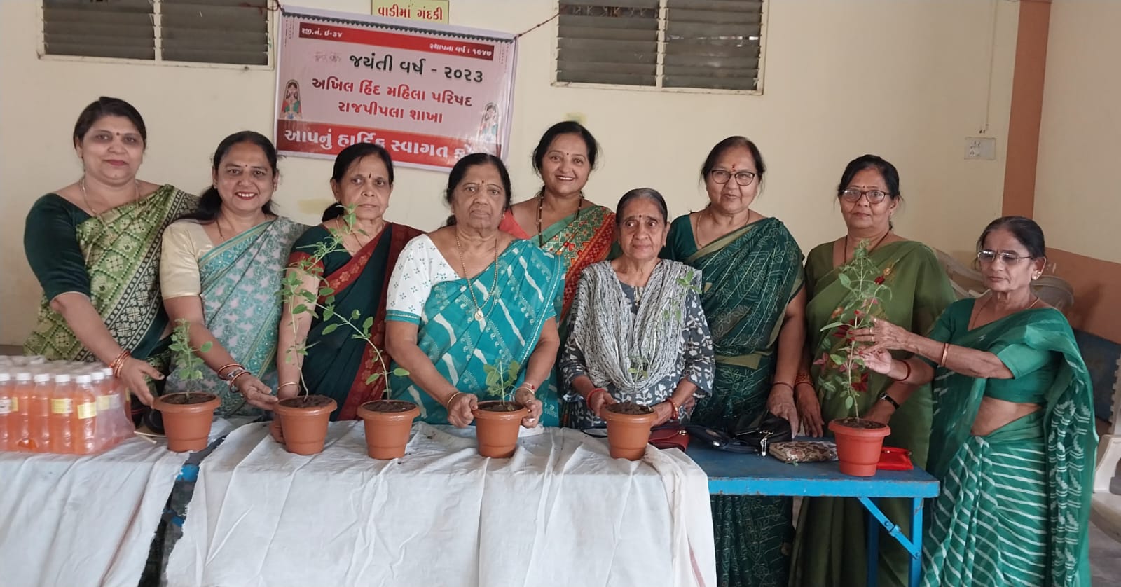 Distribution of 300 tulsi pots by Rajpipla Akhil Hind Mahila Parishad ...