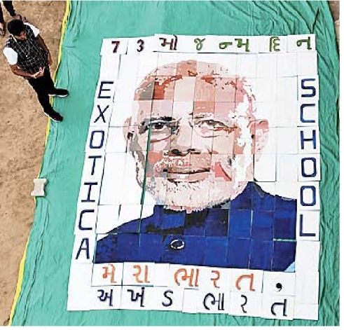 Happy PM Narendra Modi's 73rd birthday by making a 13×10 feet collage ...