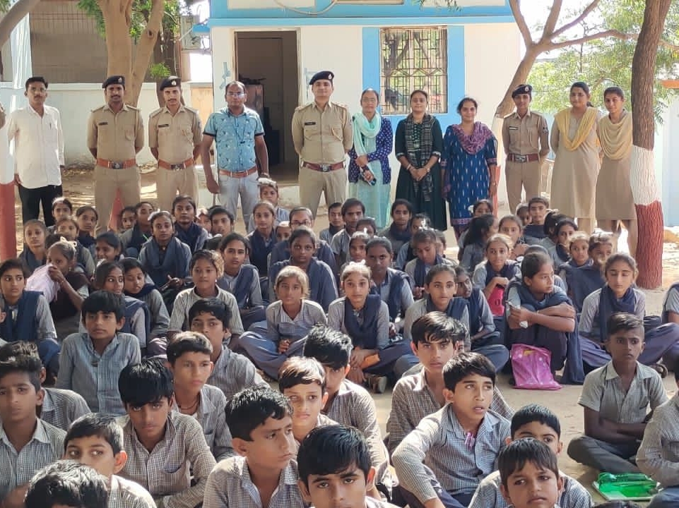 At Adesar police station in Rapar, school students observed security ...