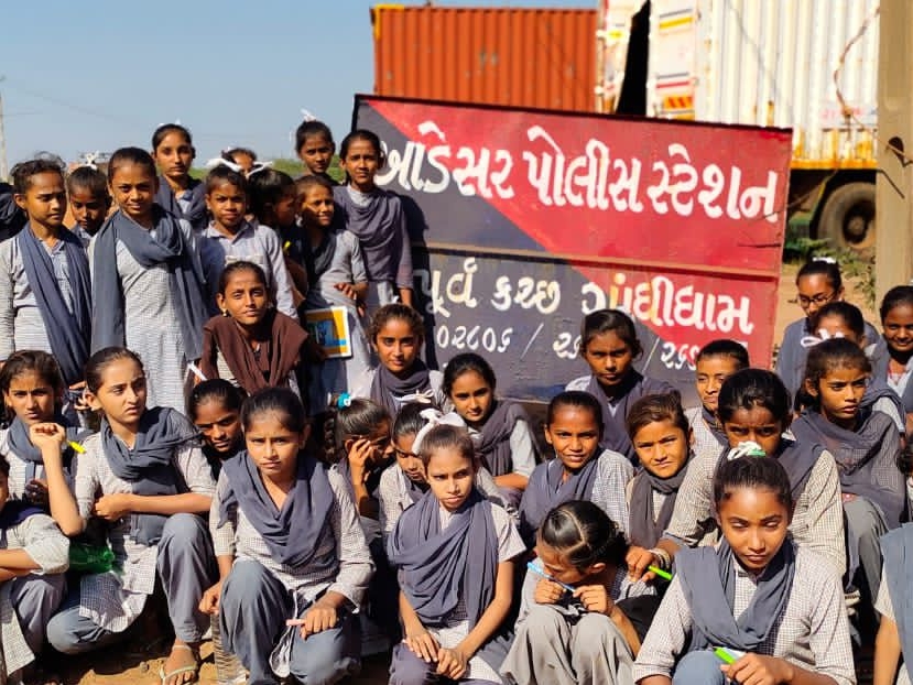 At Adesar police station in Rapar, school students observed security ...