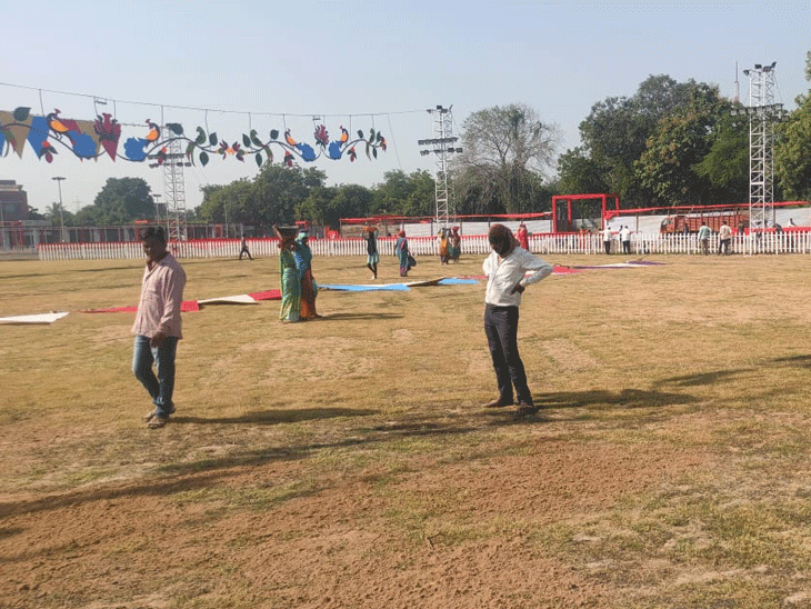 Vadodara's United Way Garba Ground, which looks like a cricket ground ...