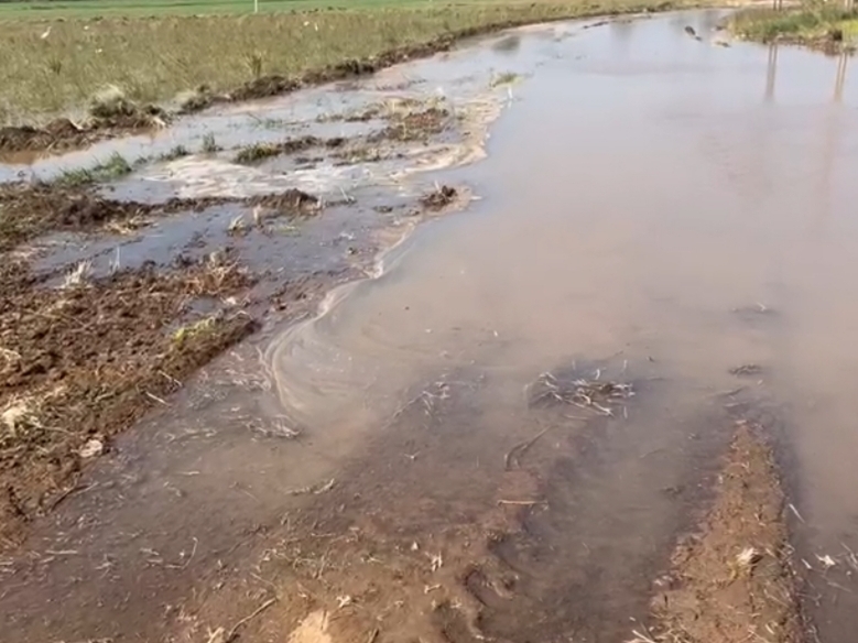 Farmers' fields flooded during railway line work near Tintoi in Modasa ...