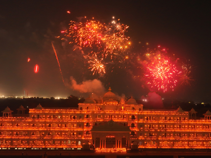 Neither ghost nor prophecy; Fireworks in the sky, lamps lit in the ...