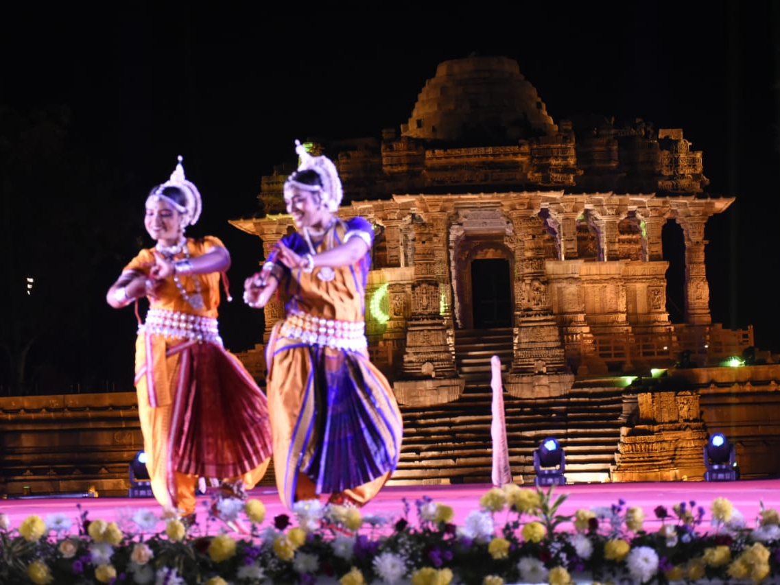 The world famous historic Modhera Sun Temple's courtyard created a ...