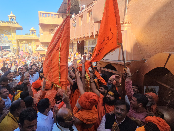 The 21 feet flag hoisted on the big peak of Bhavnath Mahadev Temple ...