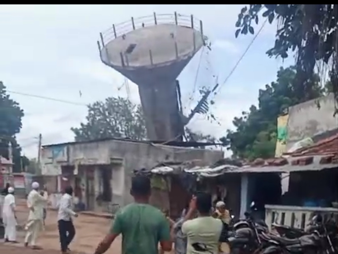 A dilapidated water tank at the left of Jambusar collapsed while ...