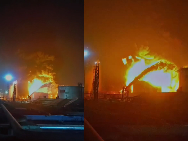 Massive fire at IOCL Refinery Company in Koyli, Vadodara, plumes of ...