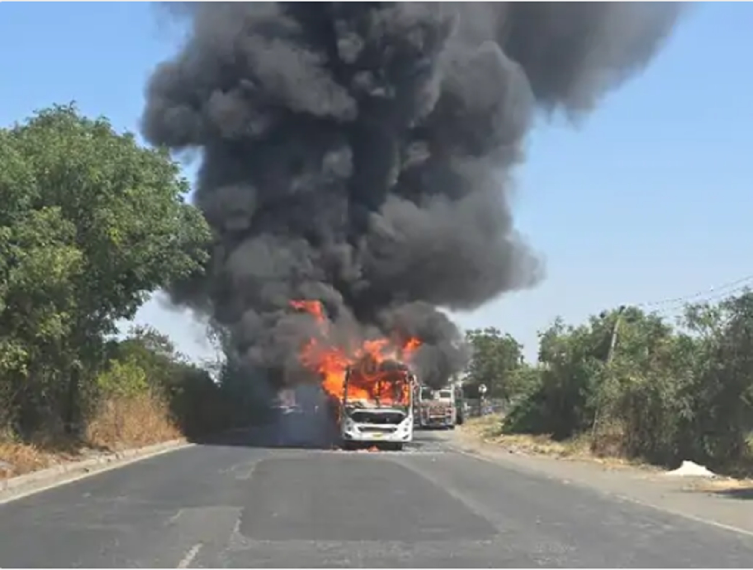 A bus carrying company employees caught fire near Dahegam on Bharuch ...