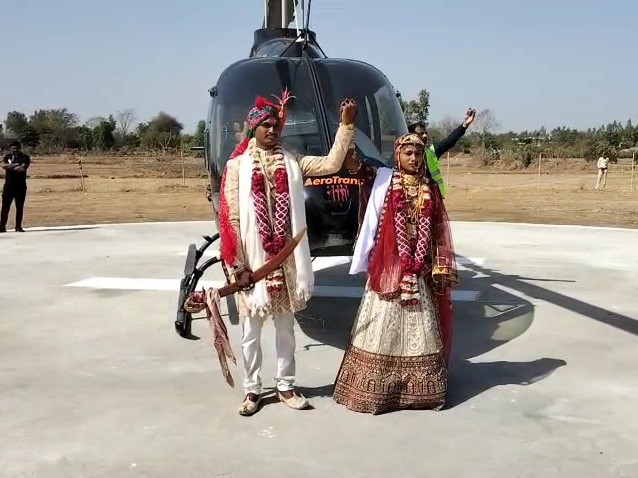 A family from Bhotwa village reached Dokwa village in a helicopter to ...