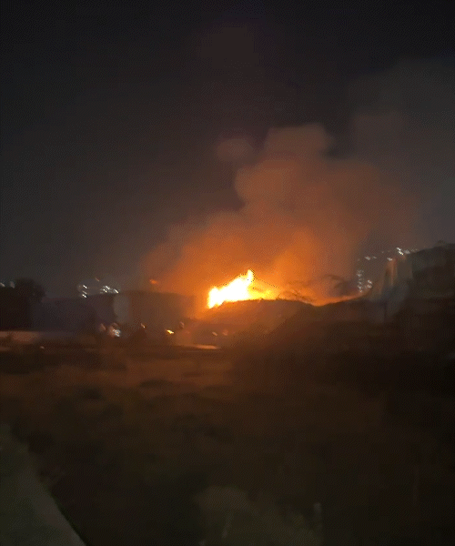 Fire team reaches the spot after receiving a call about fire, goods ...