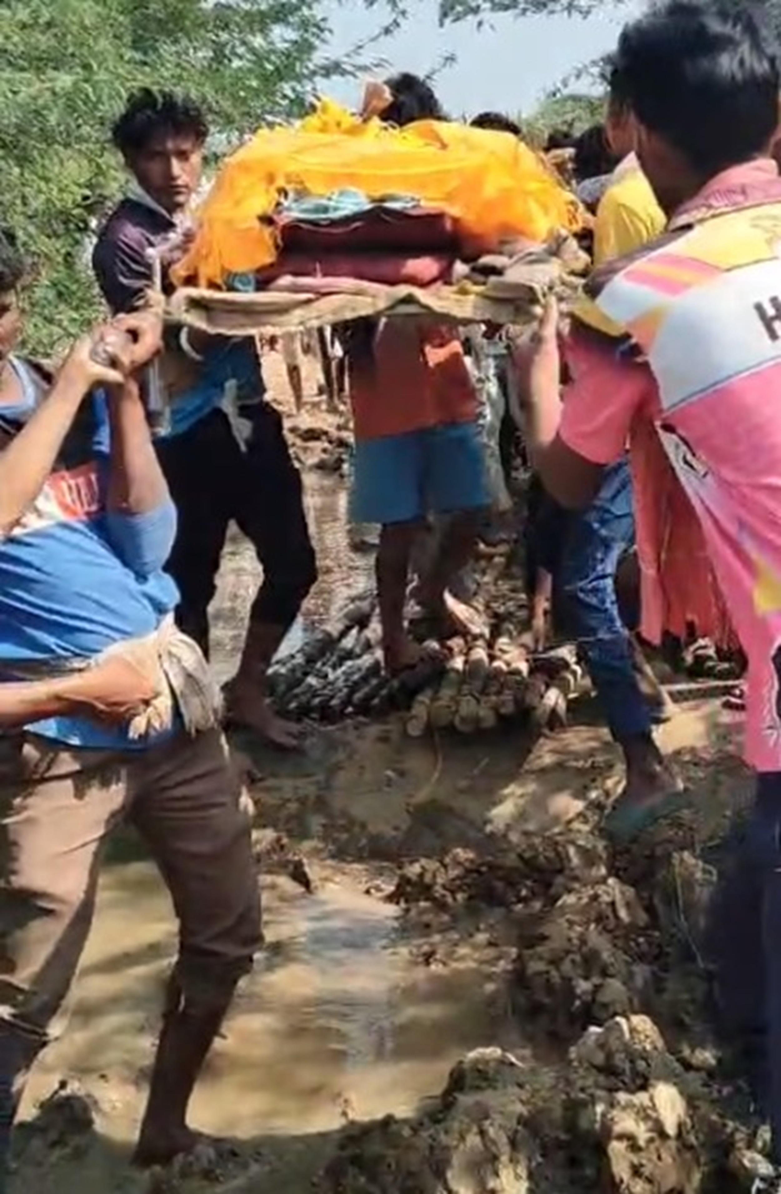 A bridge was built over a broken stream before the cremation procession ...