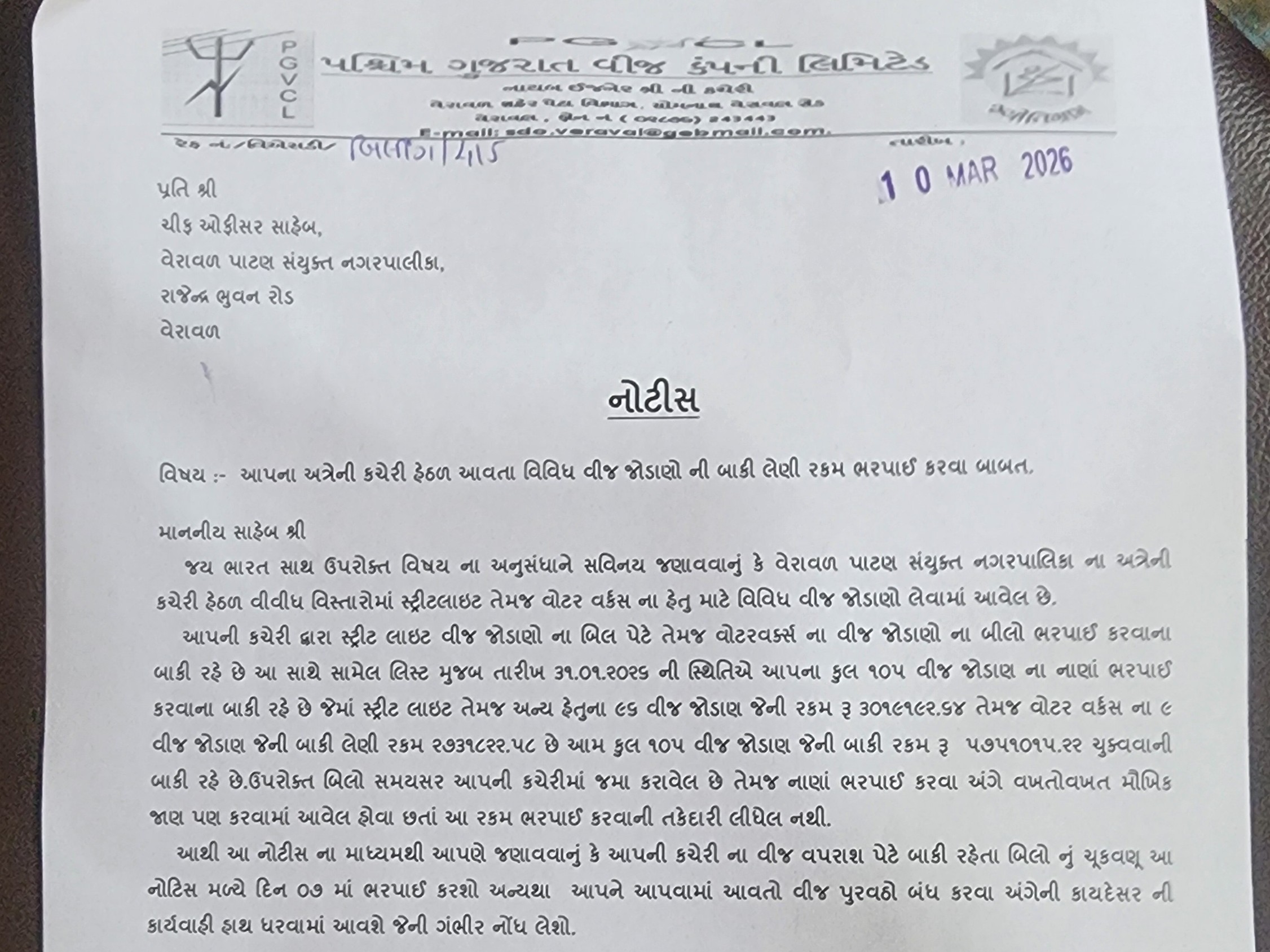 Veraval-Patan Water, Street Light Connections to be Cut if Payment Not ...
